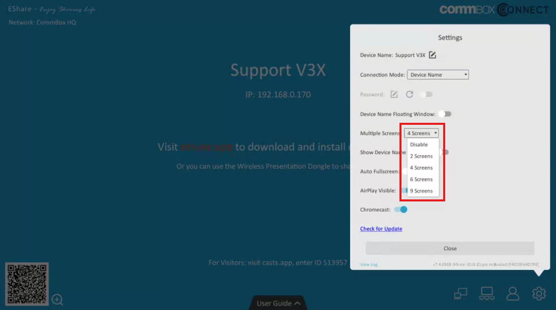 How do I enable multiple screens at once on CommBox Connect?