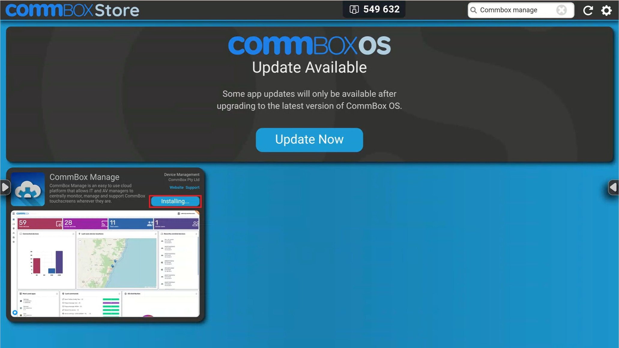 How to upgrade CommBox Manage to version "25.9.3.289"